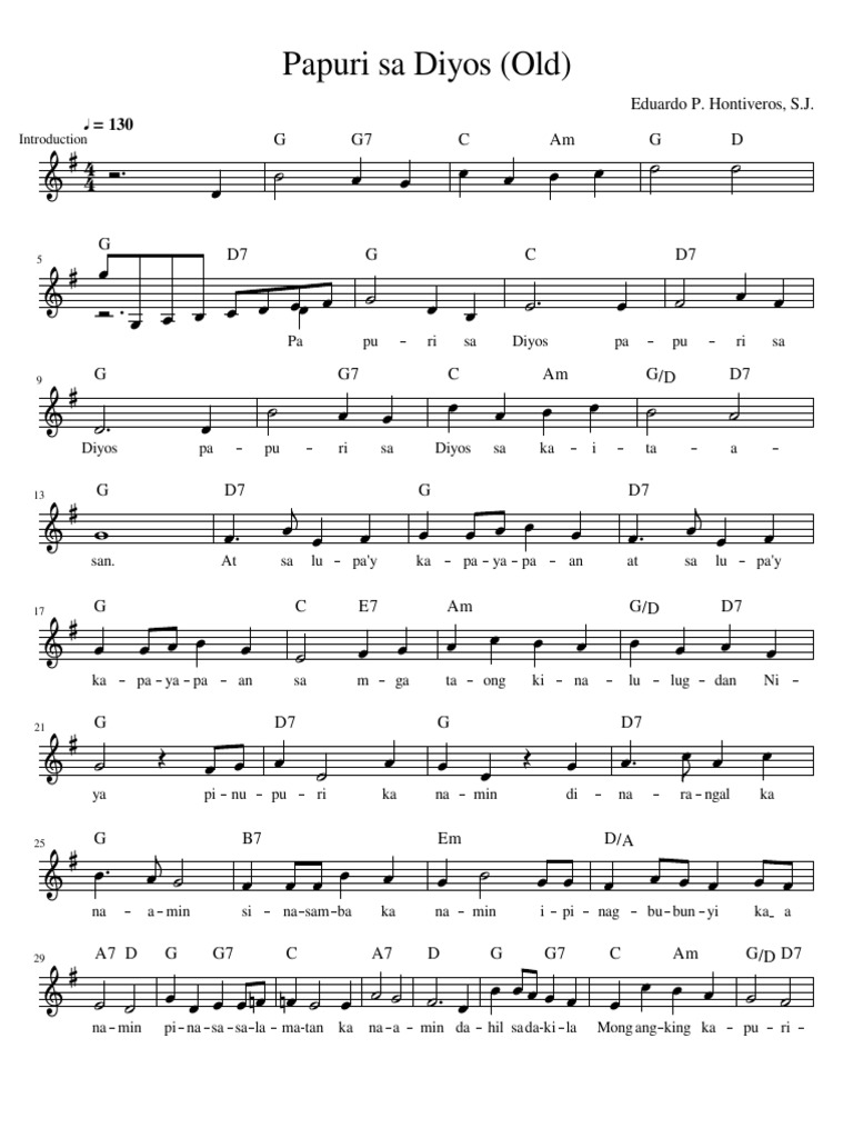 Papuri Sa Diyos Old Eduardo P Hontiveros S J 130 D G Am C G7 G Pdf