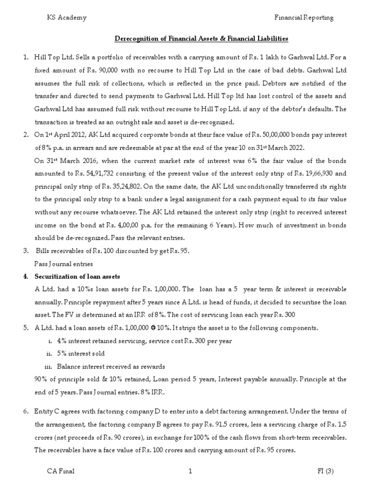 Ind AS 109 FI - Material 3 (Revisied) Derecogniatoin of FA - FL | PDF ...