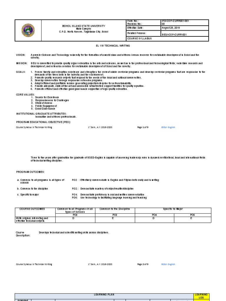 OBE Syllabus Format For Techical Writing | Download Free PDF | Writers ...