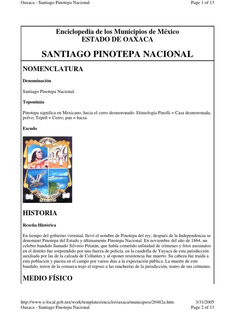 Historia y características de Pinotepa Nacional | PDF