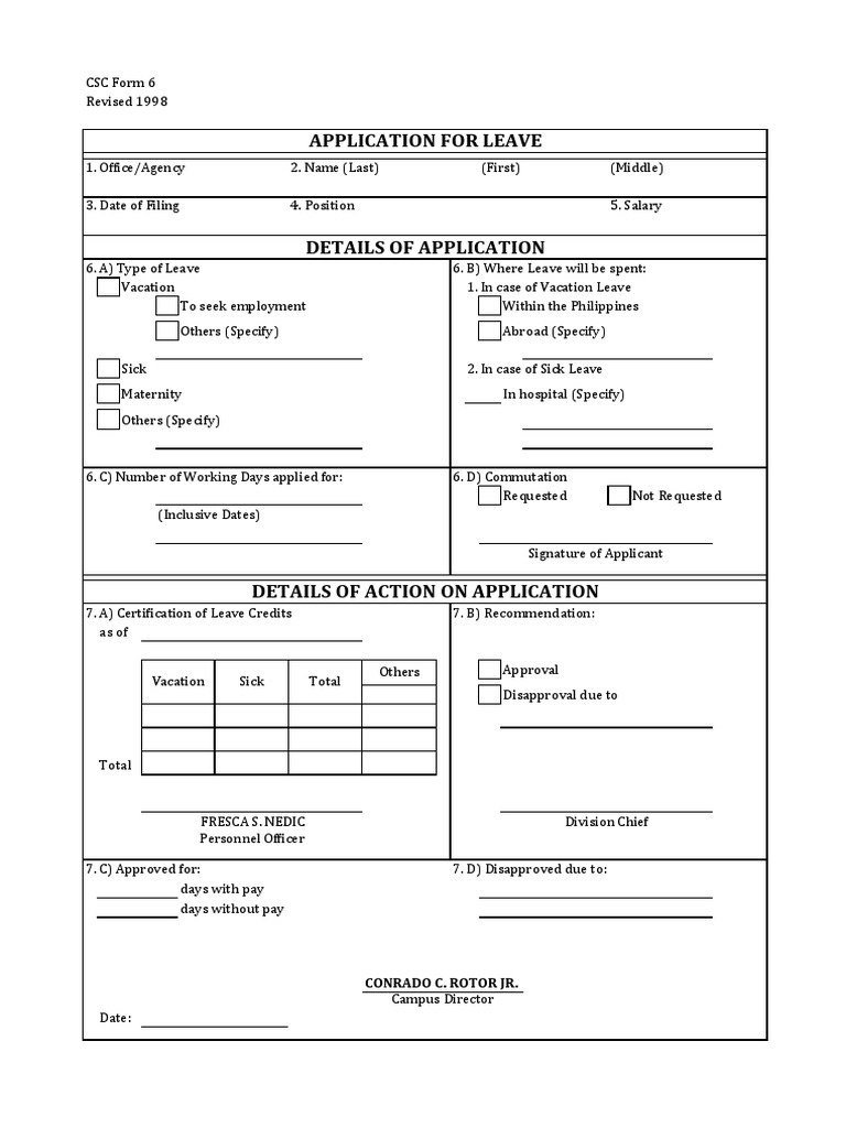 CSC Form 6 Leave Application Guide | PDF