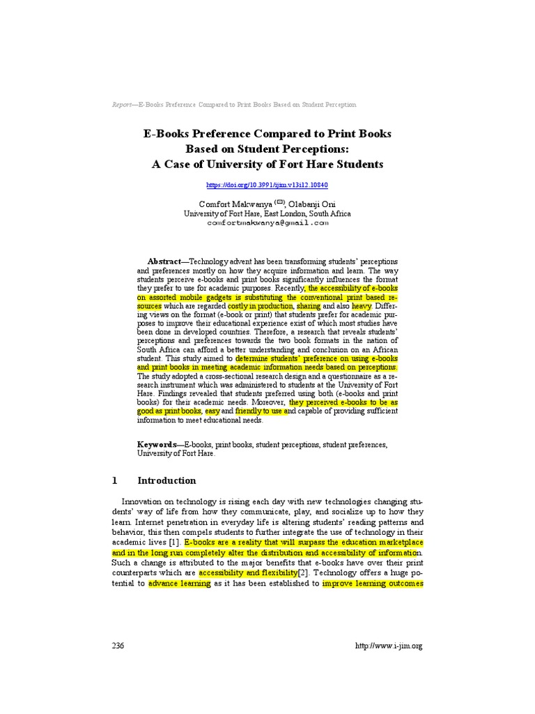 E-Books Preference Compared To Print Books Based On Student Perceptions ...