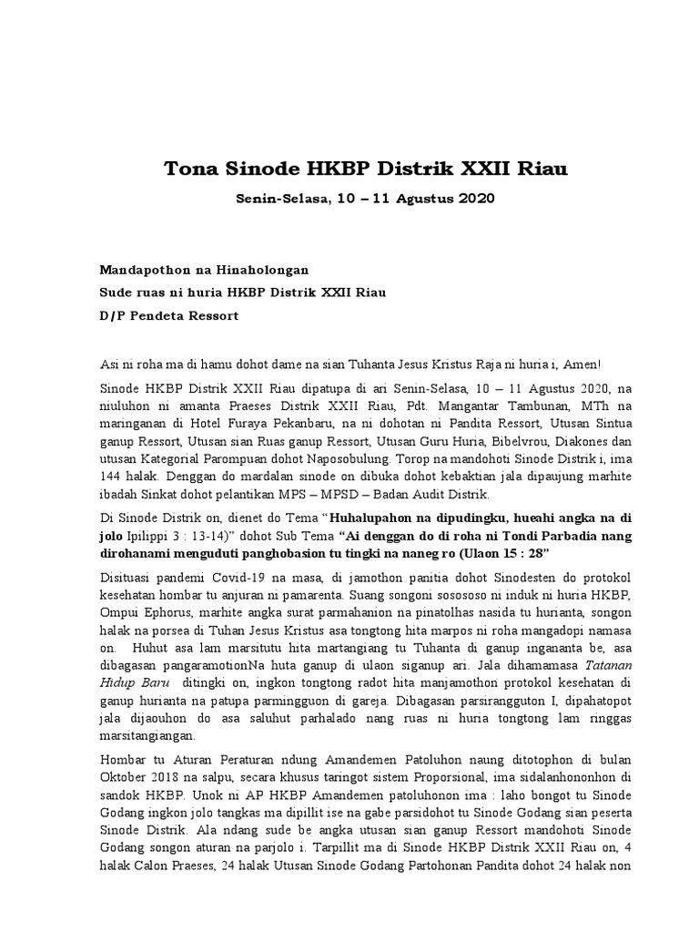 Tona Sinode Distrik XXII | PDF