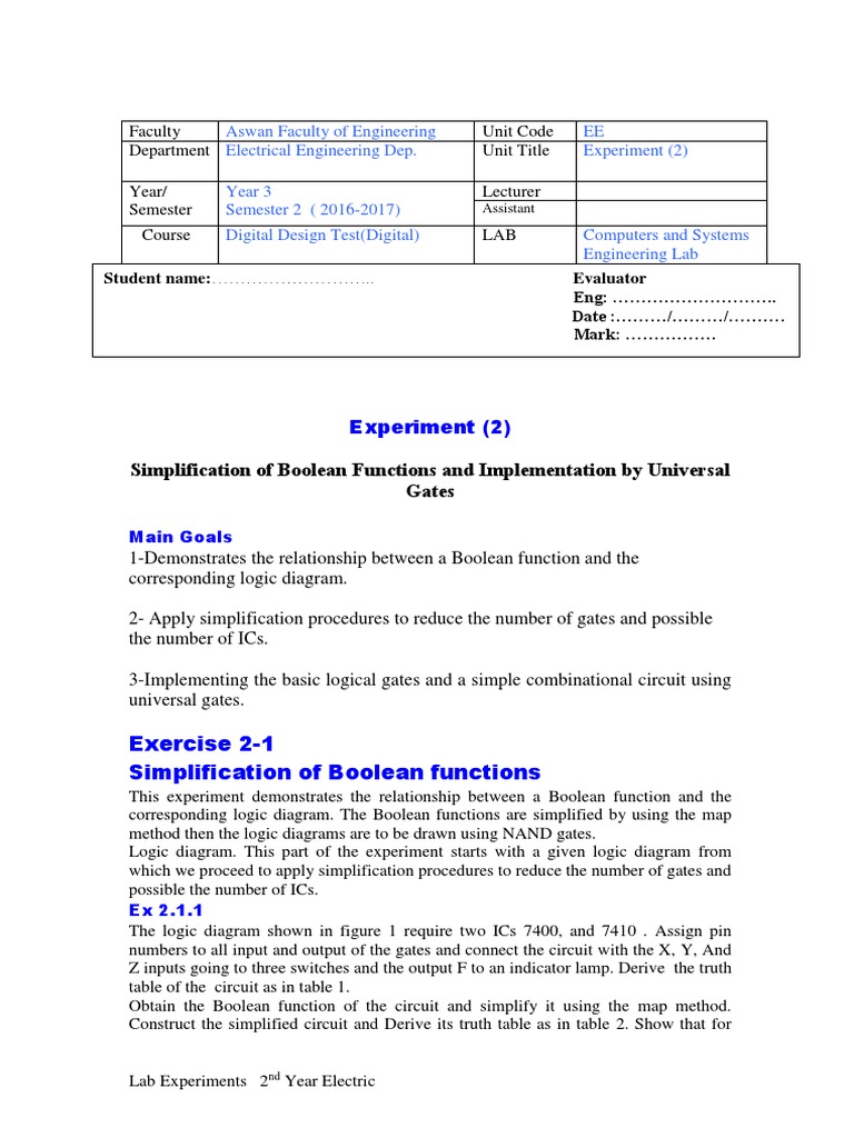 2 Simplification Of Boolean Functions And Implementation By Universal Gates Pdf Computers 6716