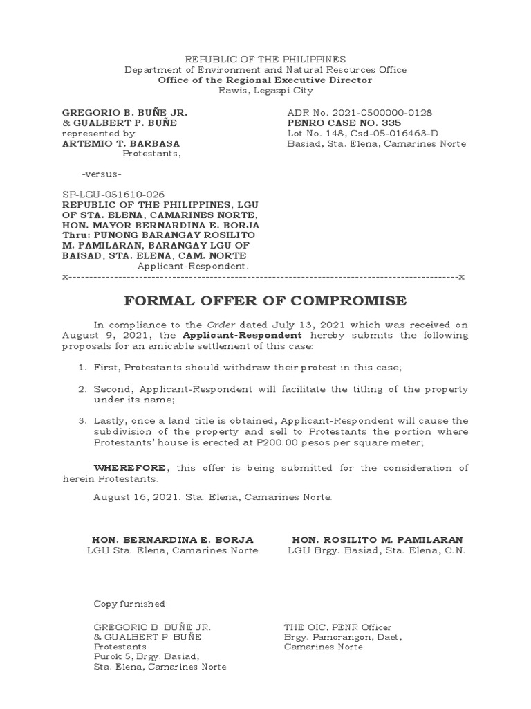 Formal Offer of Compromise | PDF