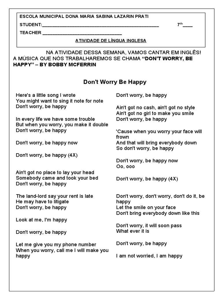 Don't Worry Be Happy: Happy" - by Bobby Mcferrin | PDF | Singles