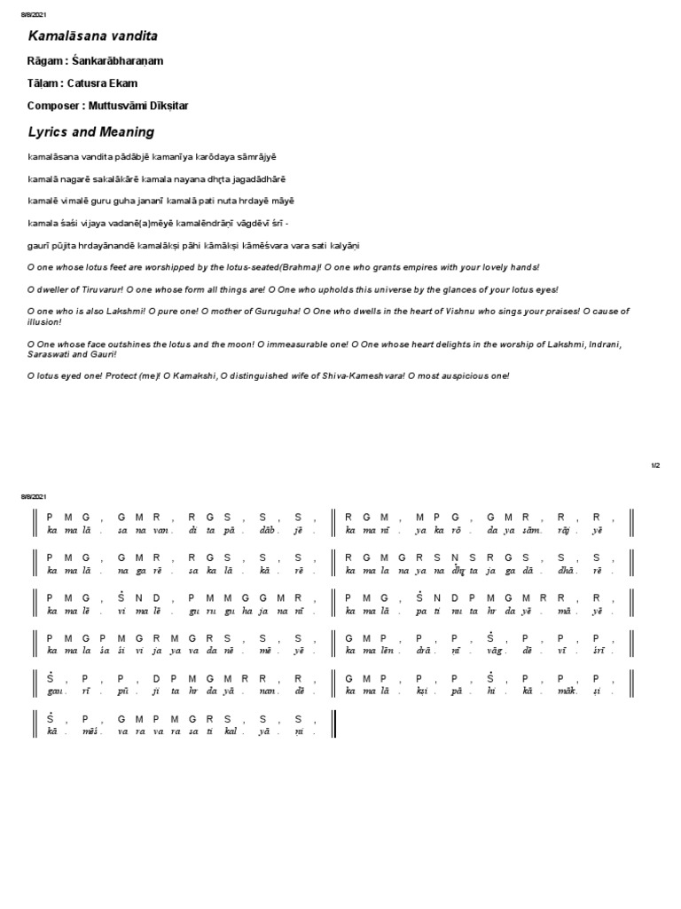 Nottuswaram - Kamalasana Vandita | PDF | Mythological Characters ...