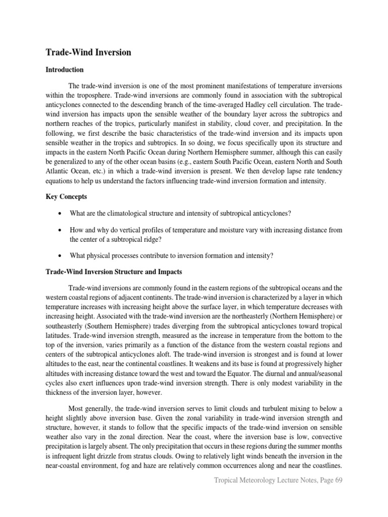Trade-Wind Inversion: Tropical Meteorology Lecture Notes, Page 69 | PDF ...