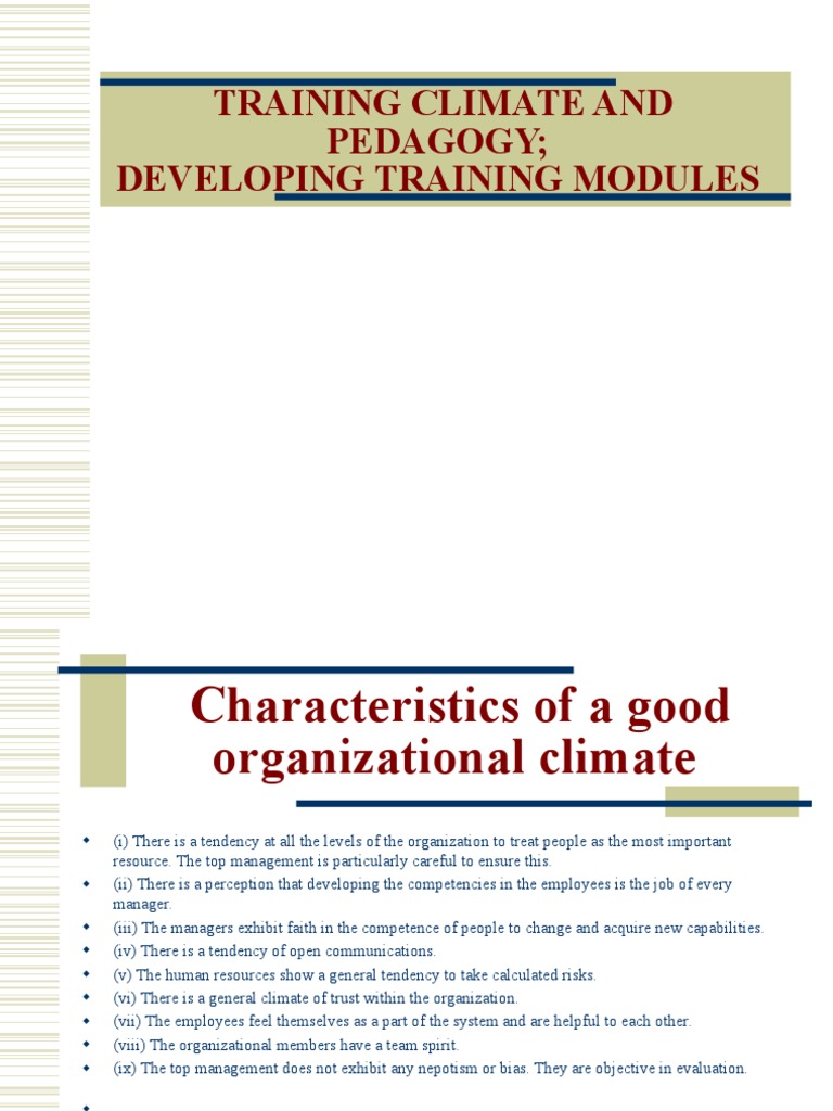 Training Climate and Pedagogy | PDF | Behavioural Sciences | Applied ...