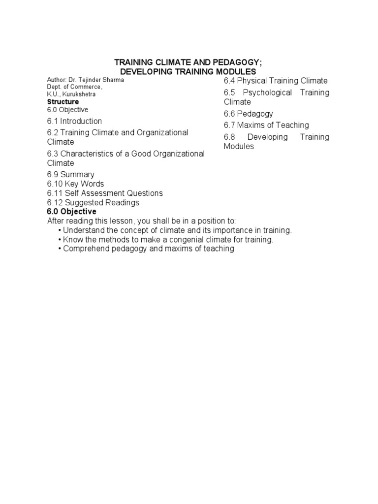Training Climate and Pedagogy1 | PDF | Modularity | Learning