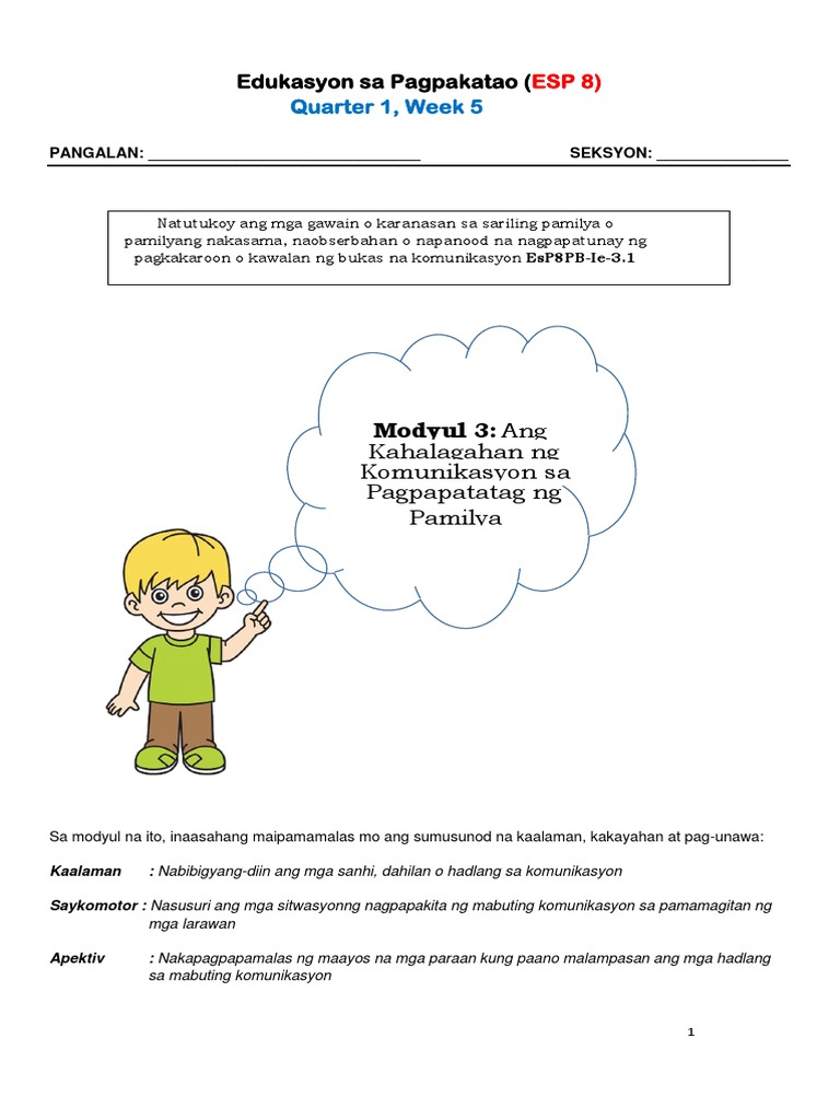 ESP8 Q1 Wk5 Kahalagahan-ng-Komunikasyon | PDF