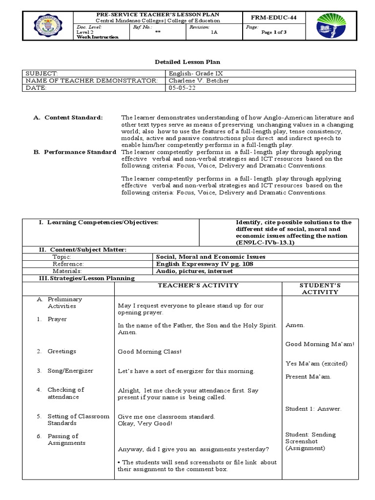 Central Mindanao Colleges - College of Education: Pre-Service Teacher'S ...