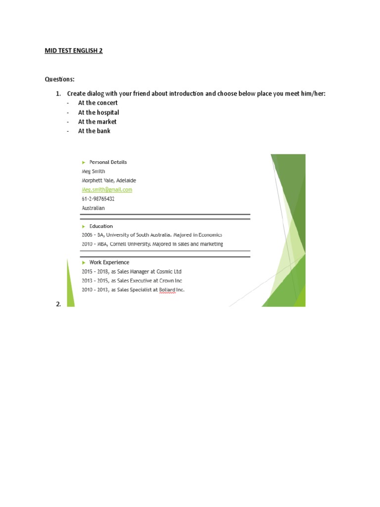 Mid Test English 2 | PDF