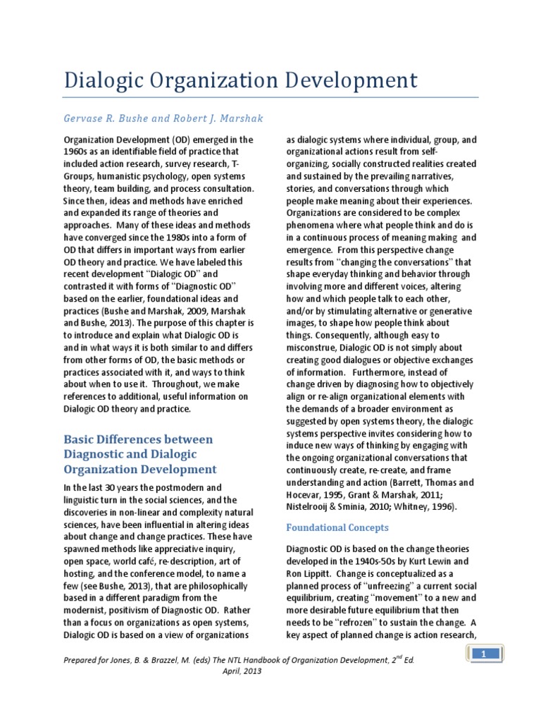 Dialogic Organization Development. Bushe G. Marshak R.J. 2013 | PDF ... Dialogic Organization Development. Bushe G. Marshak R.J. 2013 | PDF ...