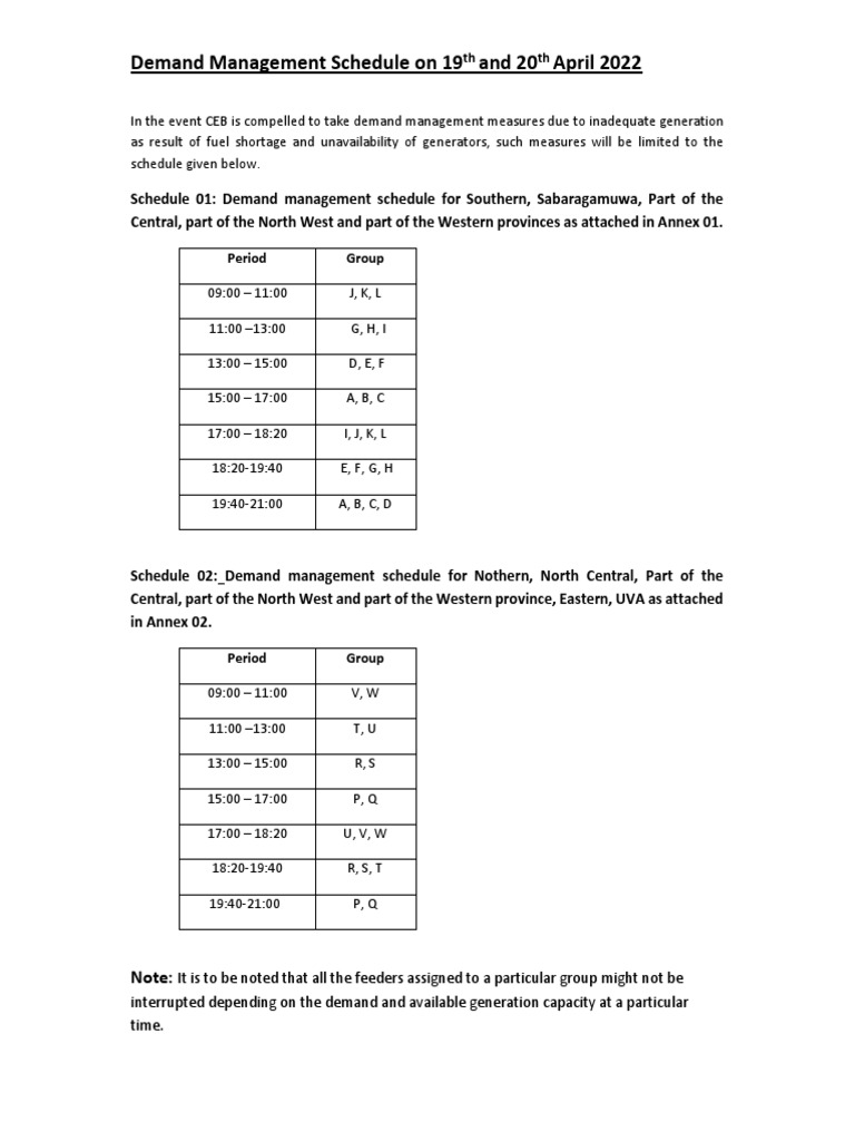 Demand Management Schedule (April 19th-20th, 2022) | PDF