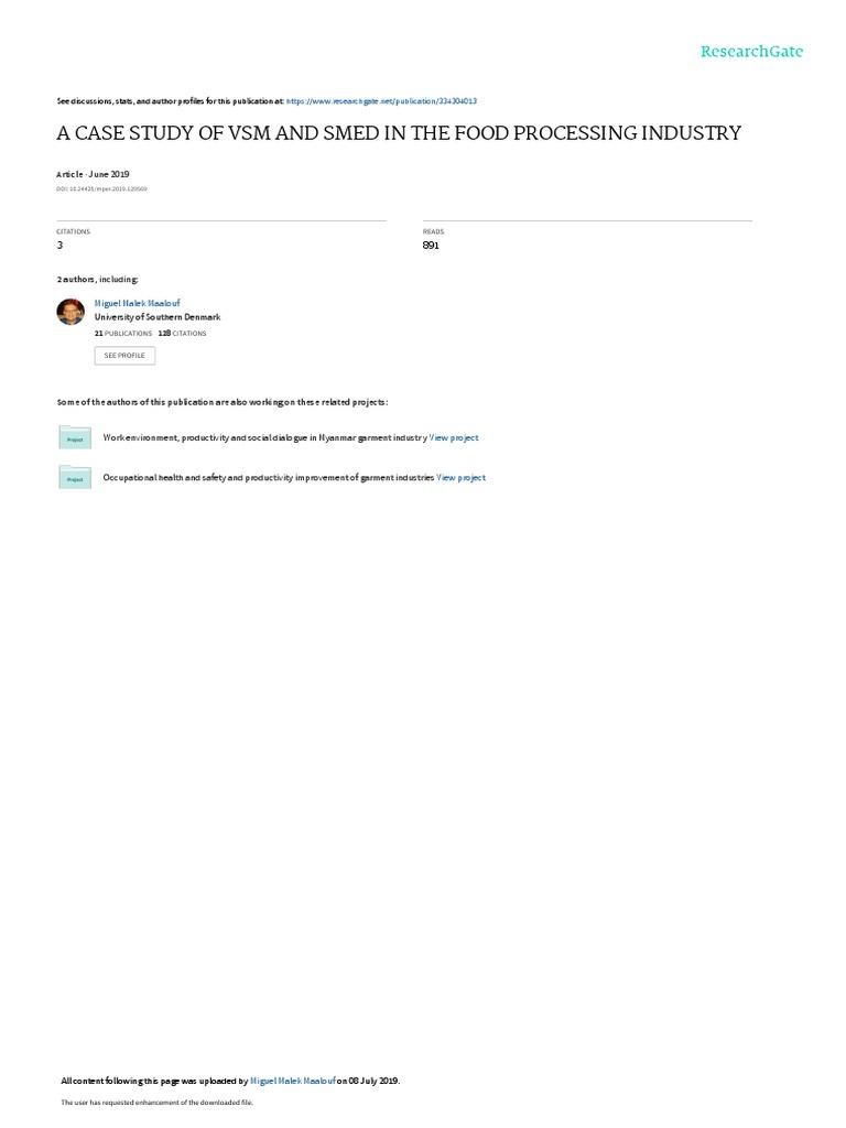 A Case Study of VSM and Smed in The Food Processing Industry | PDF ...