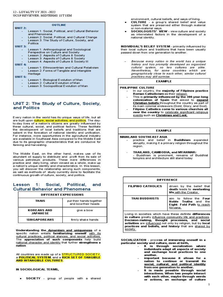 Final Ucsp Midterms Reviewer | PDF | Anthropology | Sociology