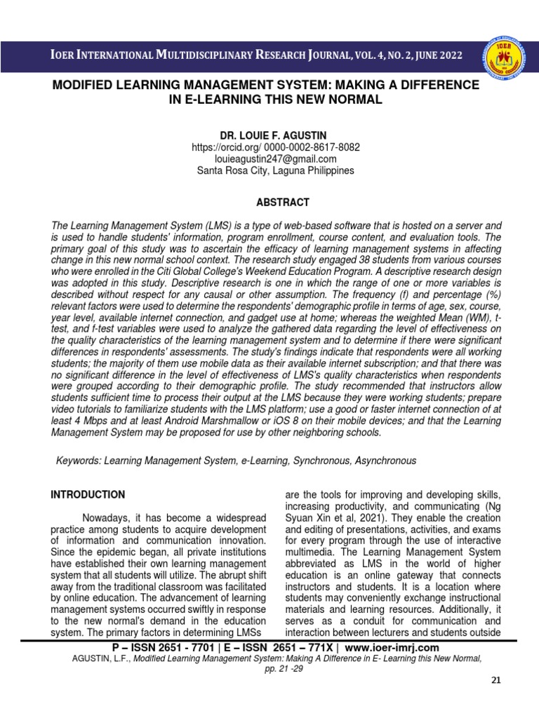 Modified Learning Management System Making A Difference in E - Learning ...