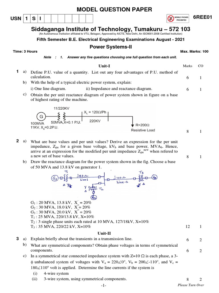 Model Question Paper: USN 1 S I 6REE01 | PDF