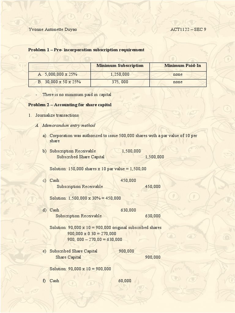 Problem 1 - Pre-Incorporation Subscription Requirement Minimum ...