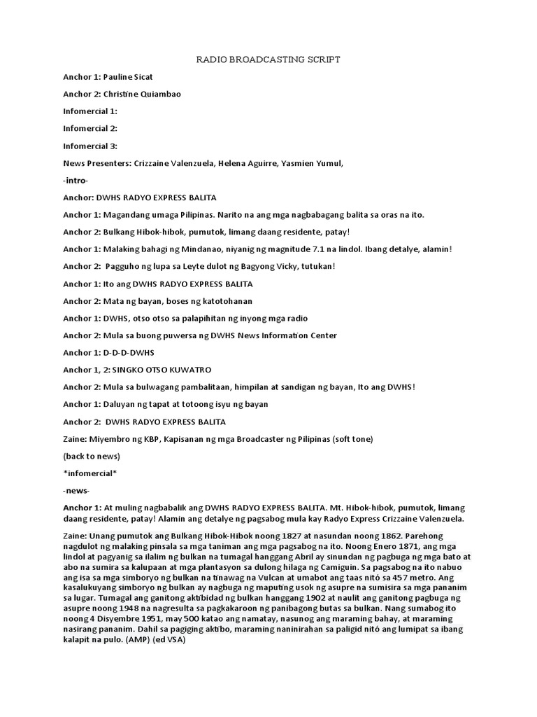 Radio Broadcasting Script | PDF