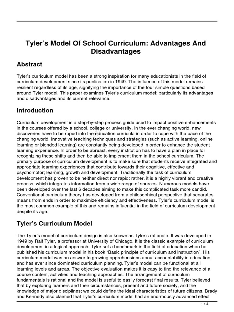 An Analysis of Tyler's Model of Curriculum Development: Focusing on its ...