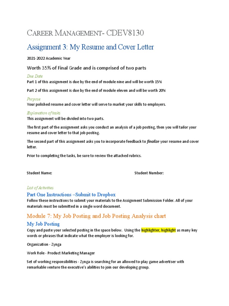 (0023) CDEV8130 Career Management Assignment 3 - My Resume and Cover ...