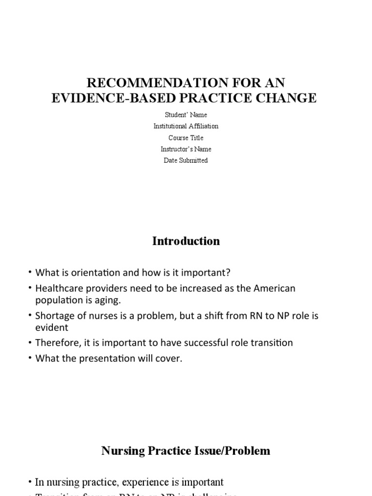Recommendation For An Evidence-Based Practice Change | PDF | Nursing ...