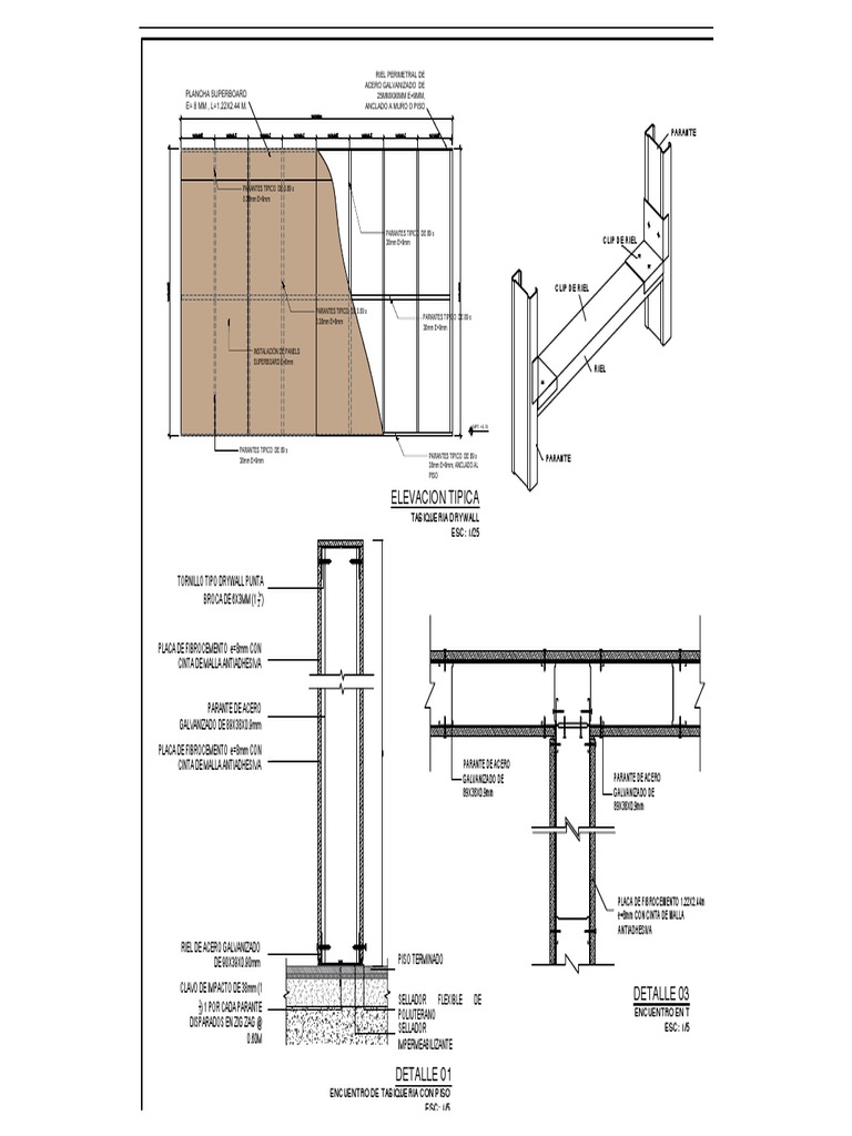 06.DETALLE DE MUROS DE DRYWALL - DE 01-Model | PDF