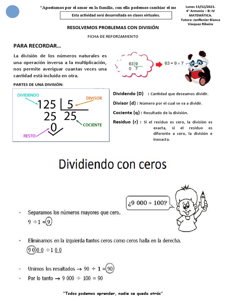 Ejercicios de División para 4° Grado | PDF | División (Matemáticas ...