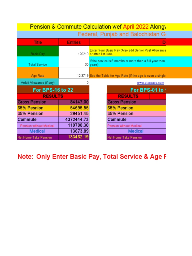 Pension Calculation Sheet April 2022 | PDF | Pension | Old Age