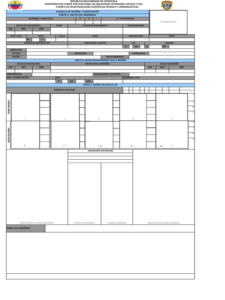 Planilla de reseña y verificación de identidad | PDF | Gobierno y personalidad | Justicia