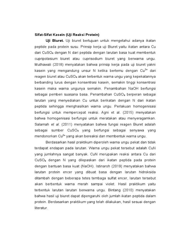 Sifat-Sifat Kasein (Uji Reaksi Protein) | PDF