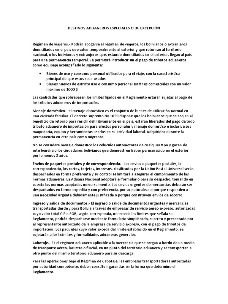 Destinos Aduaneros Especiales o de Excepción | PDF | Chipotle Mexican Grill | aduana