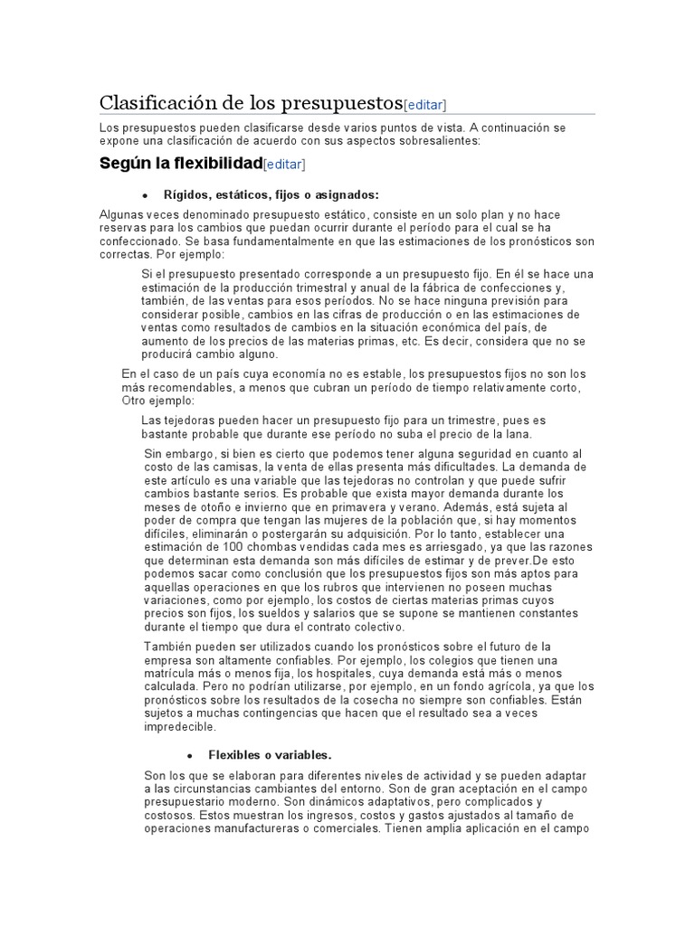 Clasificación de Los Presupuestos | PDF | Presupuesto | Economias