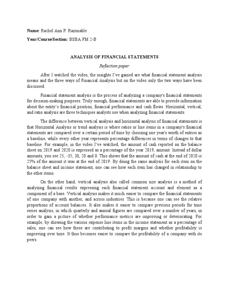 Analysis of Financial Statement | PDF | Financial Statement Analysis ...