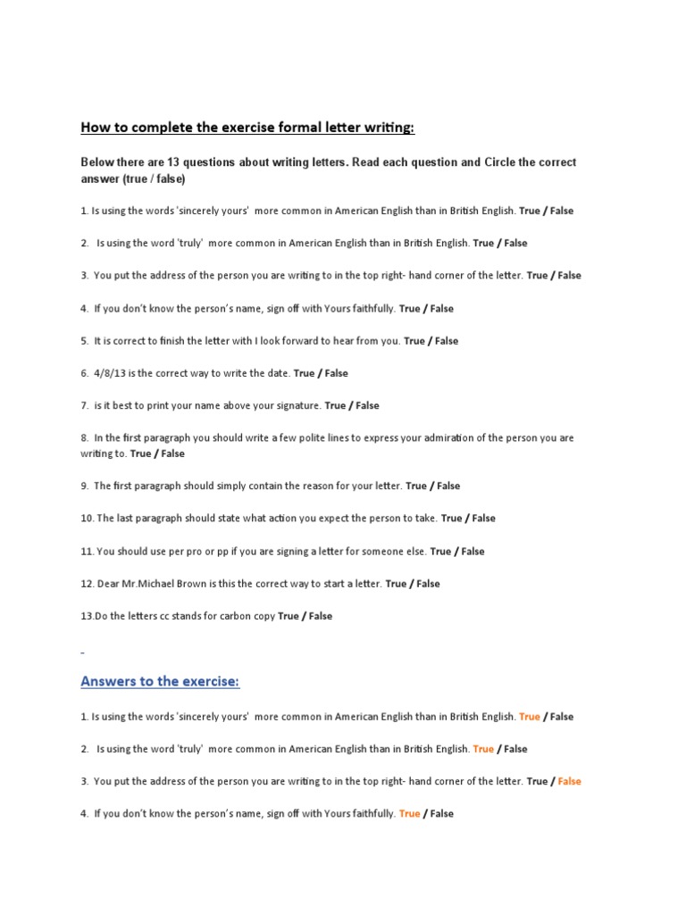 Formal Letter Writing Exercise & Answerds | PDF | English Language