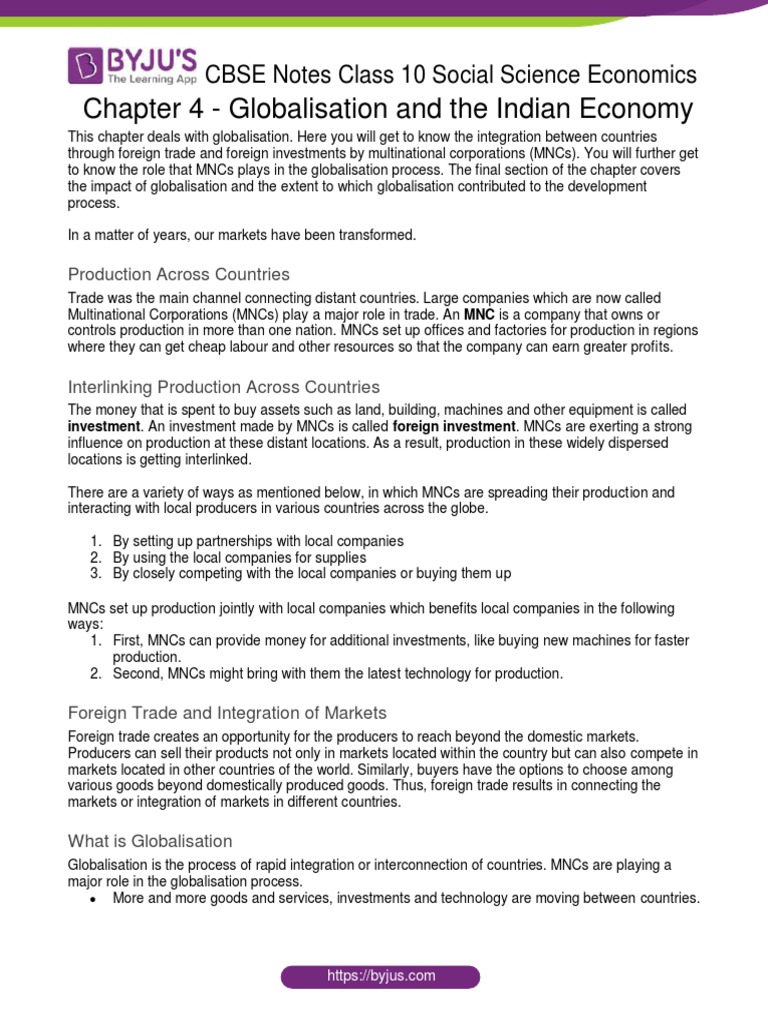 Chapter 4 - Globalisation and The Indian Economy: CBSE Notes Class 10 ...