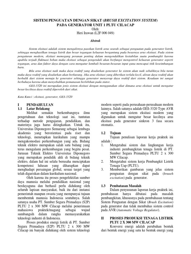 SISTEM PENGUATAN DENGAN SIKAT (BRUSH EXCITATION SYSTEM) PADA GENERATOR ...