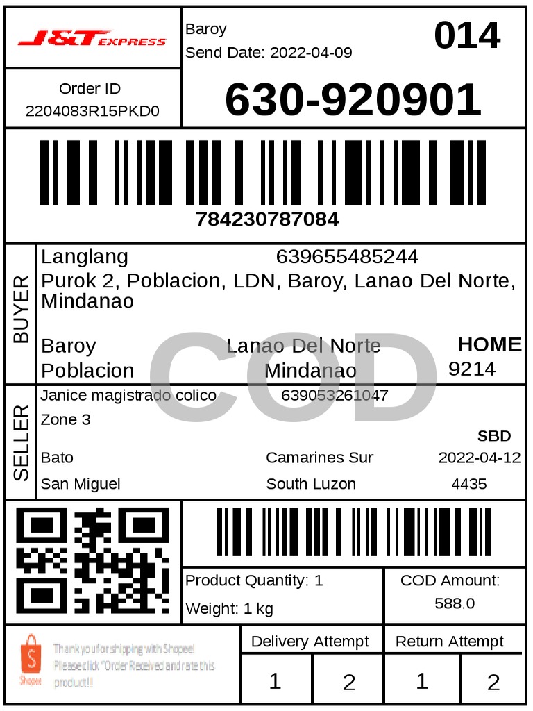 Sample of Shopee Way Bill | PDF