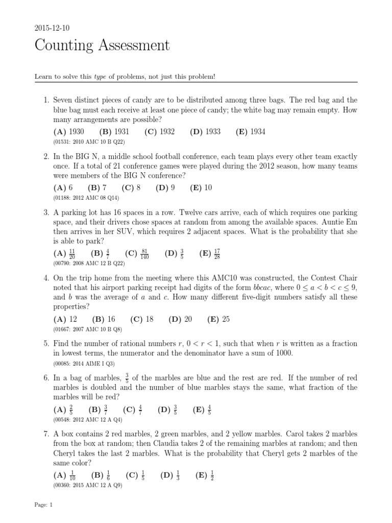 Counting Assessment: Learn To Solve This Type of Problems, Not Just ...