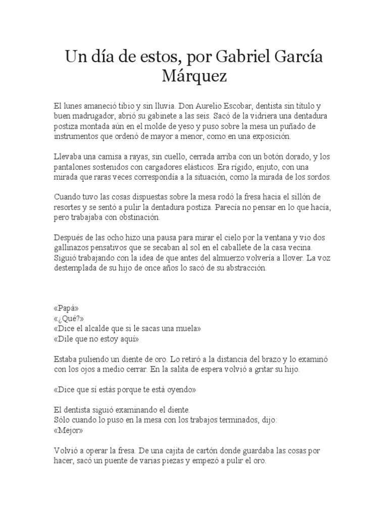"Un Día de Estos: Cuento de García Márquez" | PDF | Gabriel García Márquez