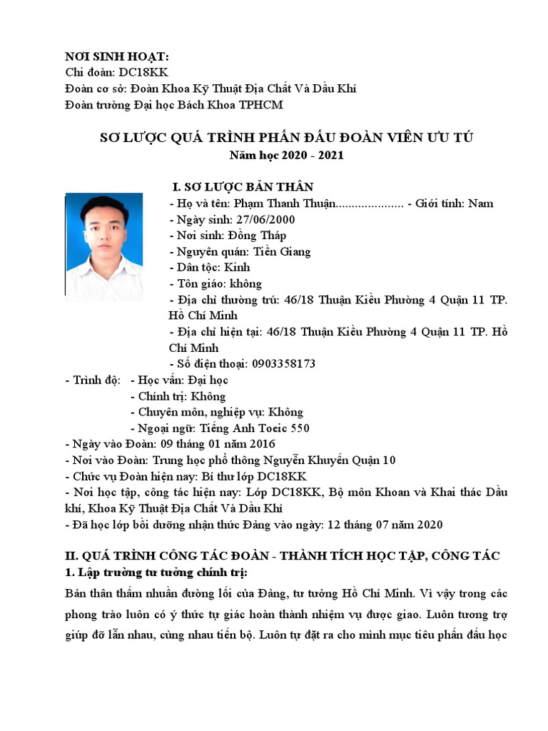 2. Sơ lược quá trình phấn đấu DVUT | PDF