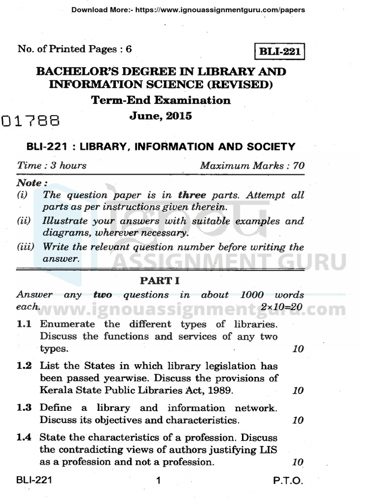 BLI 221 Previous Year Question Papers by Ignouassignmentguru | PDF