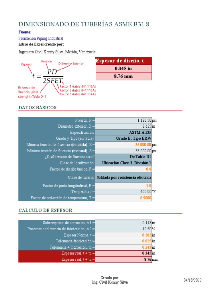 Dimensionado de Tuberías ASME B31.8. | PDF