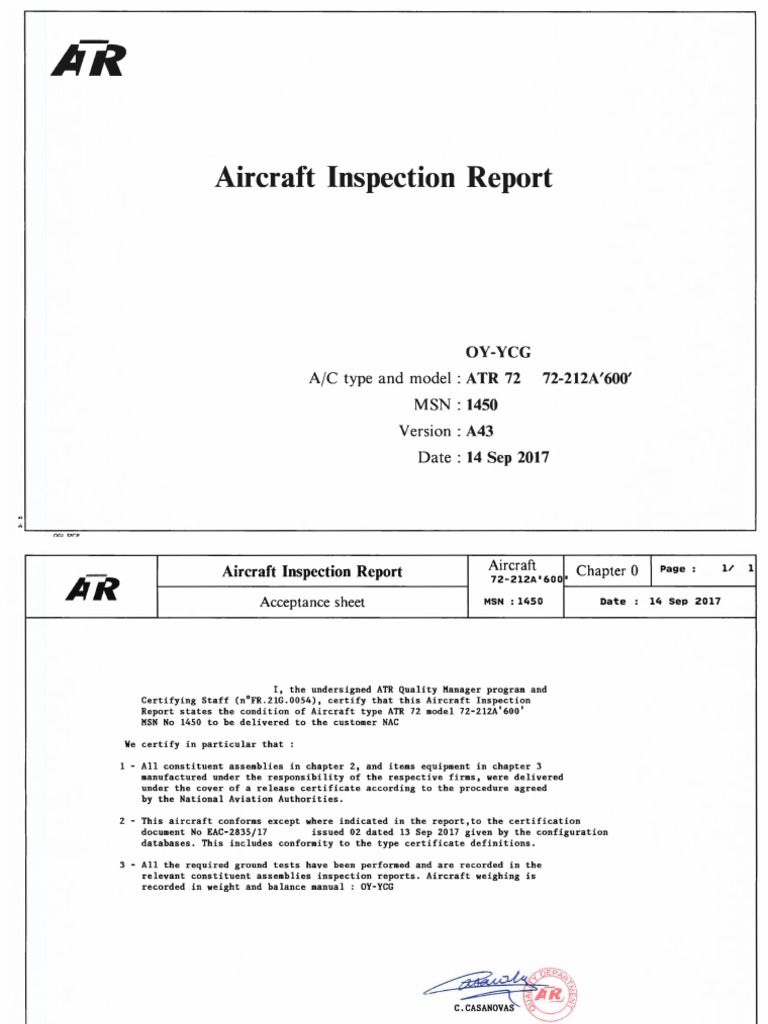 ATR 72 Aircraft Inspection Report | PDF | Empennage | Aerospace