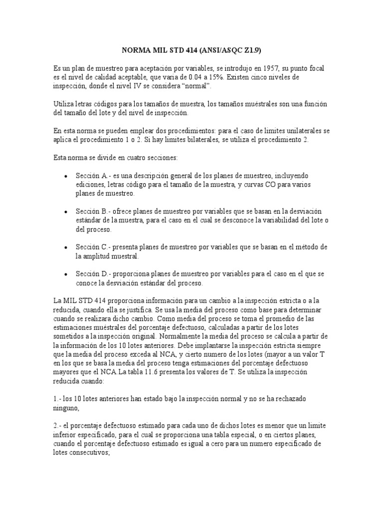 Mil STD 414 | Descargar gratis PDF | Desviación Estándar | Muestreo ...