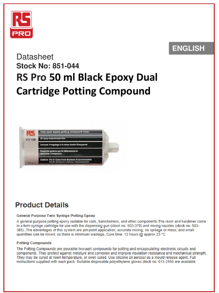 RS Pro: 50 ML Black Epoxy Dual Cartridge Potting Compound | PDF