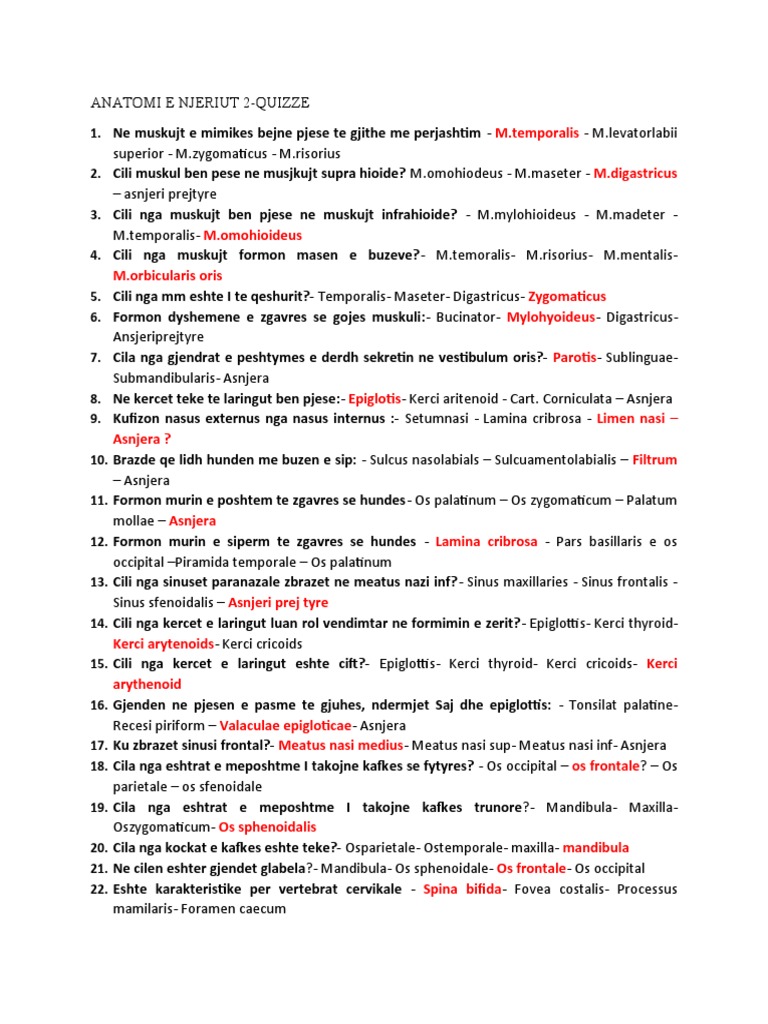 Anatomi e Njeriut 2 - Quize-1 | PDF