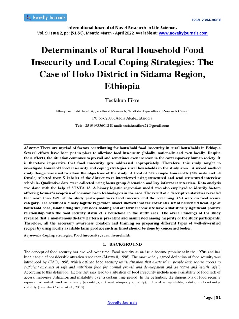 Determinants of Rural Household Food Insecurity and Local Coping ...